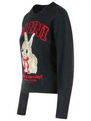 GANNI Wool Blend Graphic Sweater - Gray