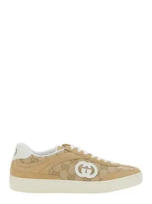 Gucci G75' Beige Sneaker With All-over Gg Motif And Side Logo In Suede - Multicolor