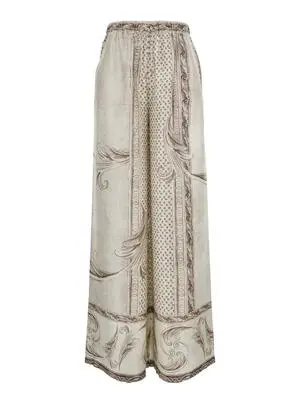 Max Mara Beige 'rive' Pants With All-over Geometric Print In Silk For - Multicolor