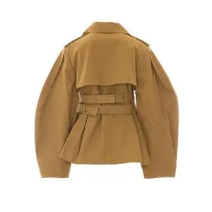 GANNI Trench Coat In Double Cotton - Brown