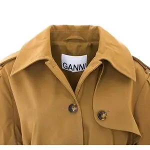 GANNI Trench Coat In Double Cotton - Brown
