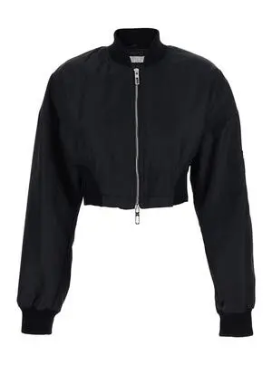 Sportmax Crop Jacket Crop Jacket With Bomber Collar And Pocket On Sleeve In Black Tech Fabric For - Multicolor