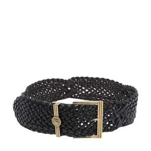 Etro Woven Leather With Coin Buckle Belt - Black