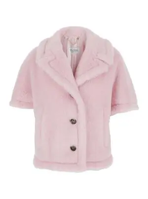 Max Mara Corvino' Pink Cape With Notched Revers And Short Sleeves In Fur - Multicolor