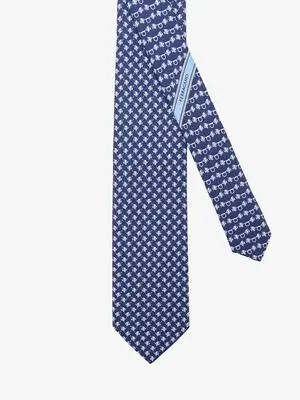 FERRAGAMO Cyrus Silk Neck Tie With Shark Print - Blue