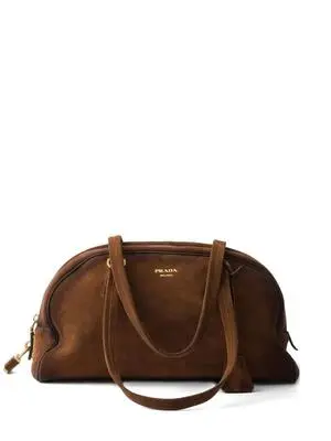 Prada Bowling Medium Suede Bag - Brown