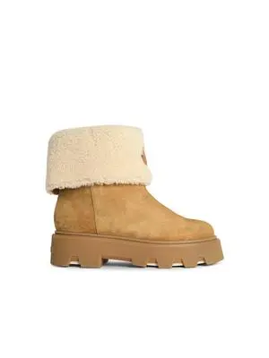 Moncler Aurea' Suede Ankle Boots And Beige Camel Shearling - Cream