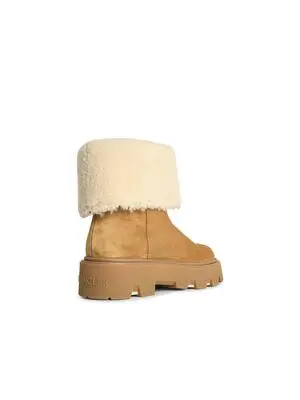 Moncler Aurea' Suede Ankle Boots And Beige Camel Shearling - Cream