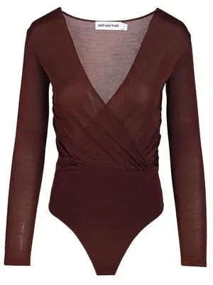 SELF-PORTRAIT Knitted Bodysuit - Brown