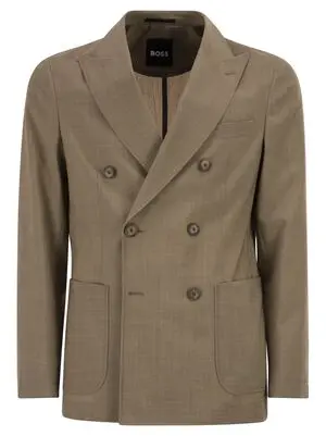 BOSS Double-breasted Blazer In Virgin Wool - Cream