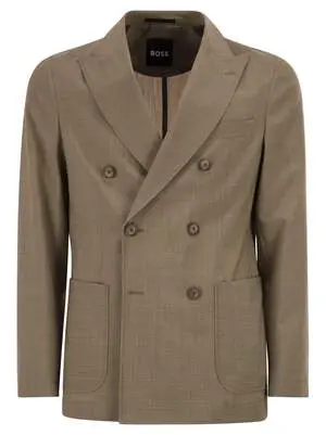 BOSS Double-breasted Blazer In Virgin Wool - Cream