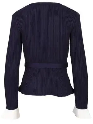 SELF-PORTRAIT Ribbed Cardigan - Blue