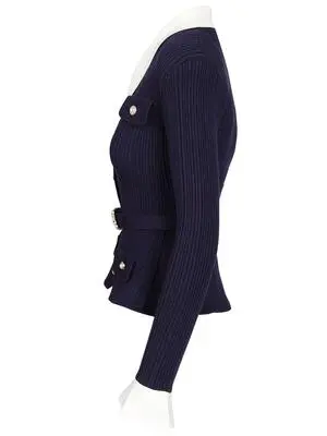 SELF-PORTRAIT Ribbed Cardigan - Blue
