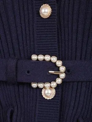 SELF-PORTRAIT Ribbed Cardigan - Blue