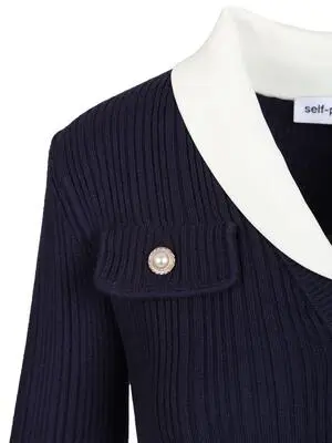 SELF-PORTRAIT Ribbed Cardigan - Blue