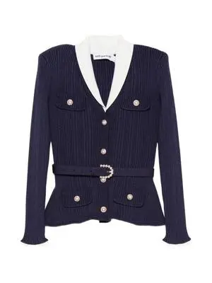 SELF-PORTRAIT Ribbed Cardigan - Blue