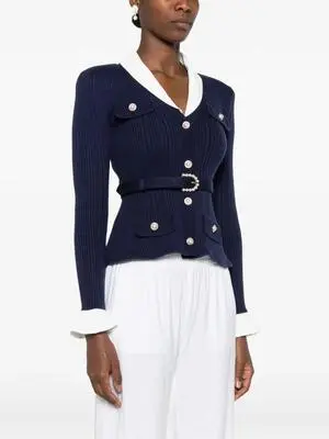 SELF-PORTRAIT Ribbed Cardigan - Blue