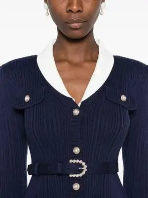 SELF-PORTRAIT Ribbed Cardigan - Blue