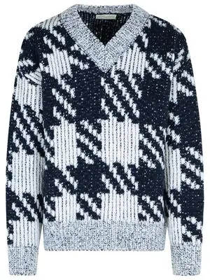 Dries Van Noten And Navy 'macao' Wool And Alpaca Sweater - White
