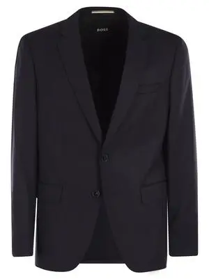 BOSS Slim Fit Blazer In Virgin Wool Serge - Blue
