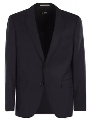 BOSS Slim Fit Blazer In Virgin Wool Serge - Blue