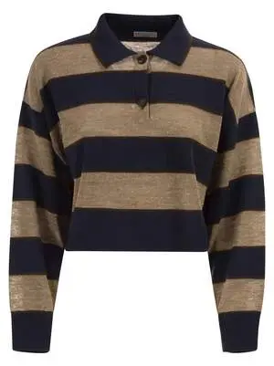 Brunello Cucinelli Sparkling Stripes Cropped Polo Shirt - Multicolor