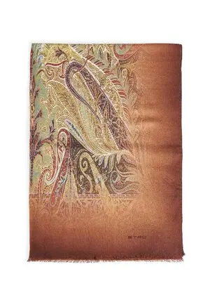 Etro Brown Wool Printed Scarf With Paisley Pattern - Multicolor