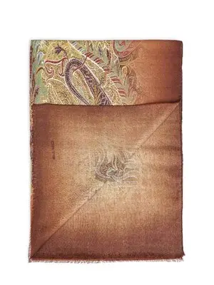 Etro Brown Wool Printed Scarf With Paisley Pattern