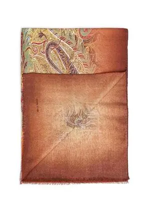 Etro Brown Wool Printed Scarf With Paisley Pattern - Multicolor