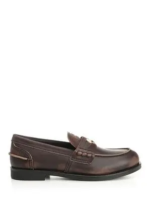 Miu Miu Vintage Effect Leather Moccasins - Brown