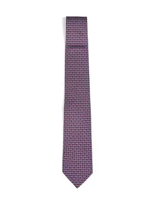 FERRAGAMO Dark Blue Gancini Silk Twill Cerchio Tie - Multicolor