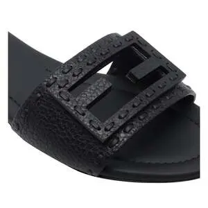 Fendi Leather Baguette Slides - Black