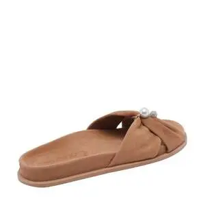 JIMMY CHOO Suede Raffia Flat Sandals - Brown