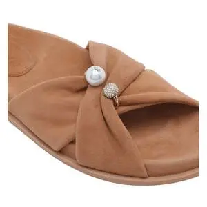 JIMMY CHOO Suede Raffia Flat Sandals - Brown
