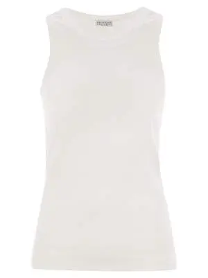 BRUNELLO CUCINELLI Brunello Cucinelli Women Stretch Cotton Ribbed Jersey Top With Monile