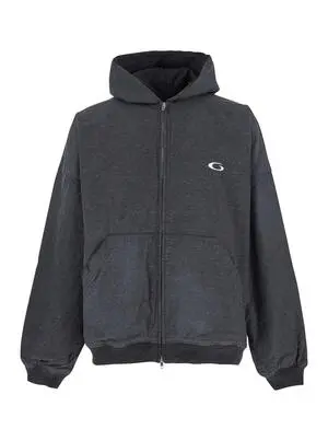 Balenciaga Grey Sweatshirt With Fixed Hood And Logo Detail On The Front In Cotton - Multicolor