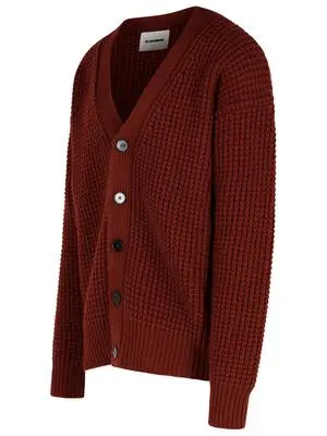 JIL SANDER Burgundy Virgin Wool Cardigan