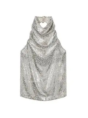 Stella McCartney Metallic Velvet Halterneck Top - Silver
