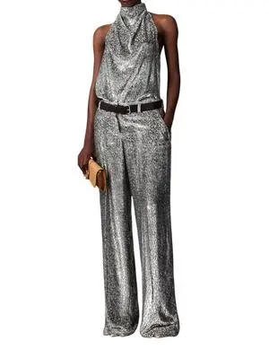 Stella McCartney Metallic Velvet Halterneck Top - Silver