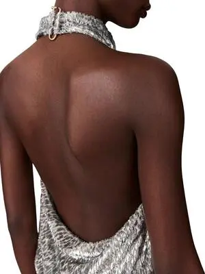 Stella McCartney Metallic Velvet Halterneck Top - Silver