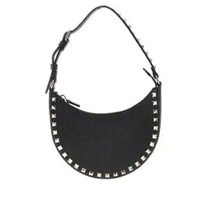 Valentino Garavani Grain Leather Mini Rockstud Hobo Bag - Black