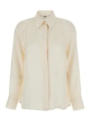 Fendi Shirt With Pointed Collar And Ff Motif In White Silk For