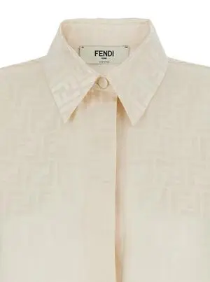 Fendi Shirt With Pointed Collar And Ff Motif In White Silk For