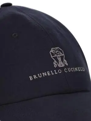 Brunello Cucinelli Baseball Cap In Garment-dyed Twisted Cotton Gabardine With Embroidered Logo - Blue