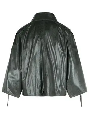 Max Mara Tenace' Grey Leather Jacket