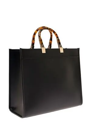 Fendi Handbag 'sunshine' With Embossed Logo And Turtle Effect Handle In Black Leather For