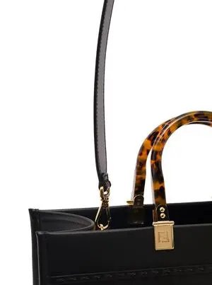 Fendi Handbag 'sunshine' With Embossed Logo And Turtle Effect Handle In Black Leather For