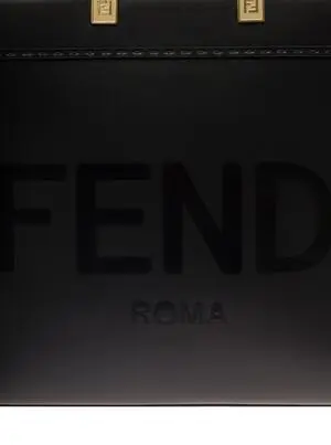 Fendi Handbag 'sunshine' With Embossed Logo And Turtle Effect Handle In Black Leather For