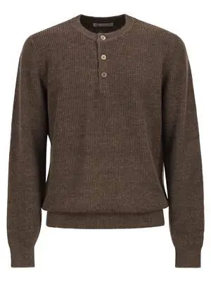 Brunello Cucinelli Cotton And Linen Half-ribbed Crew Neck Jumper - Brown