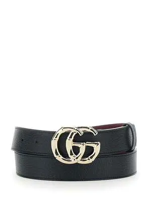 Gucci Belt With Gg Buckle In Grained Leather For - Black